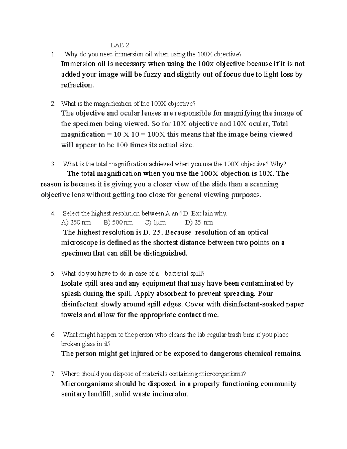 LAB 2 MB - lab - LAB 2 Why do you need immersion oil when using the ...