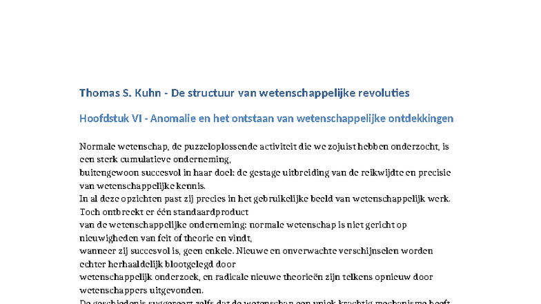 Kuhn Hoofdstuk VI: Anomalieën en Wetenschappelijke Ontdekkingen ...
