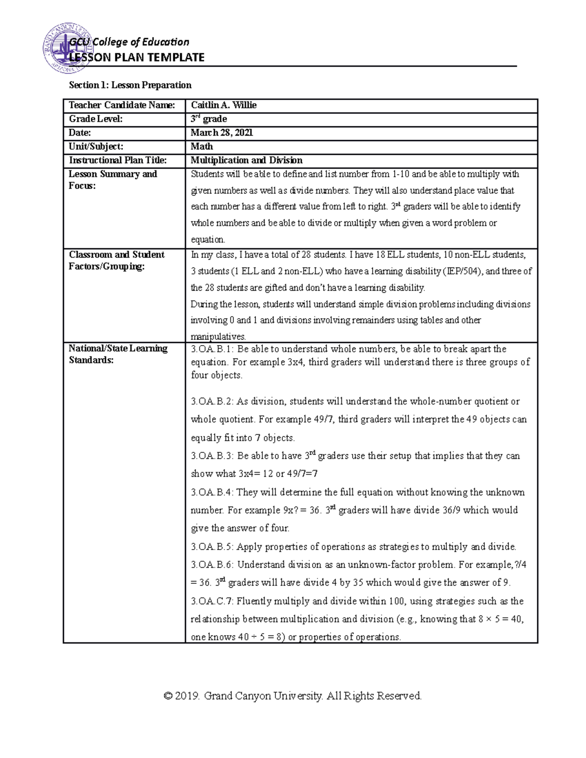 Coe lesson plan template elm210 - LESSON PLAN TEMPLATE Section 1 ...