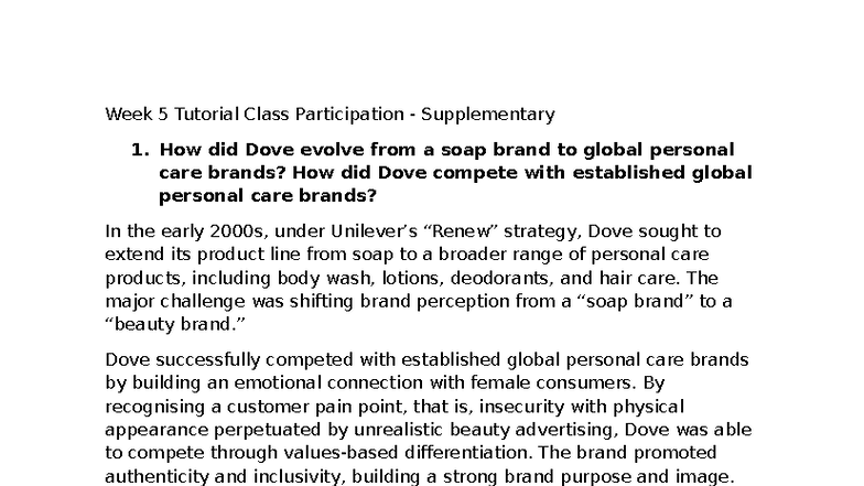 Week 5 Tutorial Reflection: Dove's Brand Evolution & Consumer Behavior ...