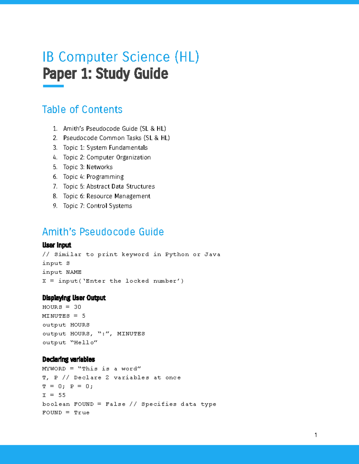 IB HL Paper 1 Guide - IB Computer Science (HL) Paper 1: Study Guide ...