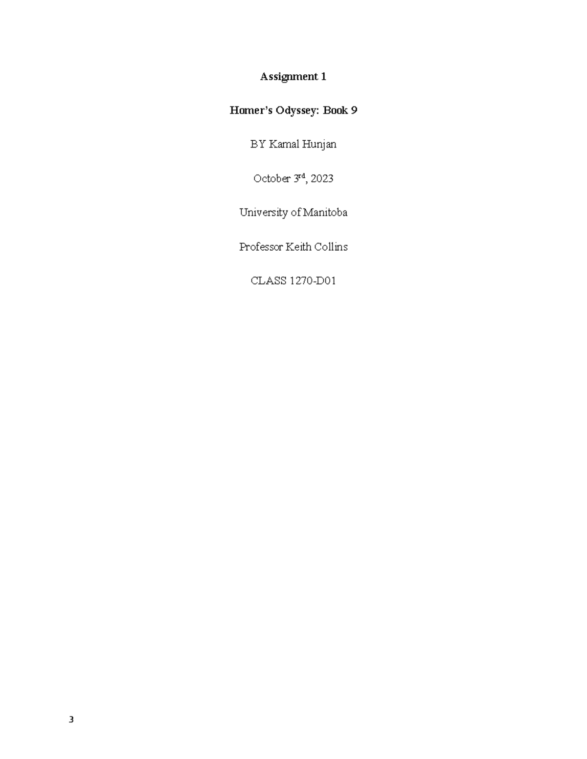 Greek 1270-D Assignment 1: Analysis of Cyclopes in The Odyssey - Studocu