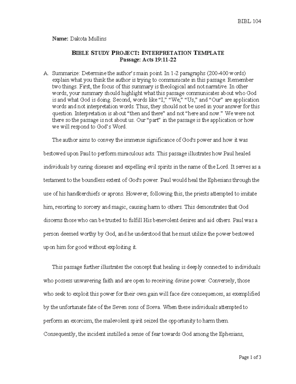 Bible Study Project Observation Template - Name: Kayleen Martinez BIBLE ...