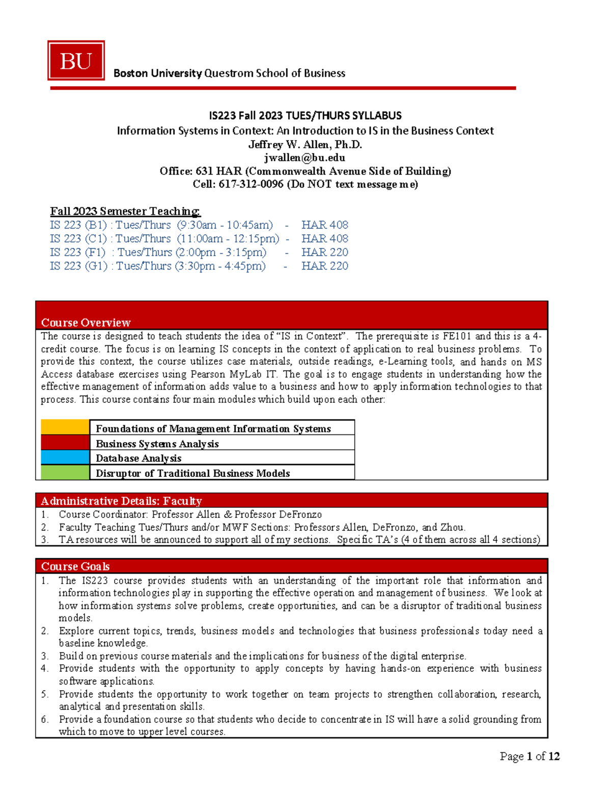 IS223 Fall 2023 Syllabus: Intro to Information Systems & Midterm Exam ...