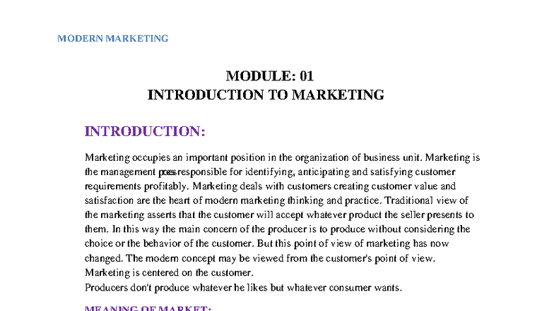Modern Marketing M-01: Introduction to Marketing Concepts and Functions ...
