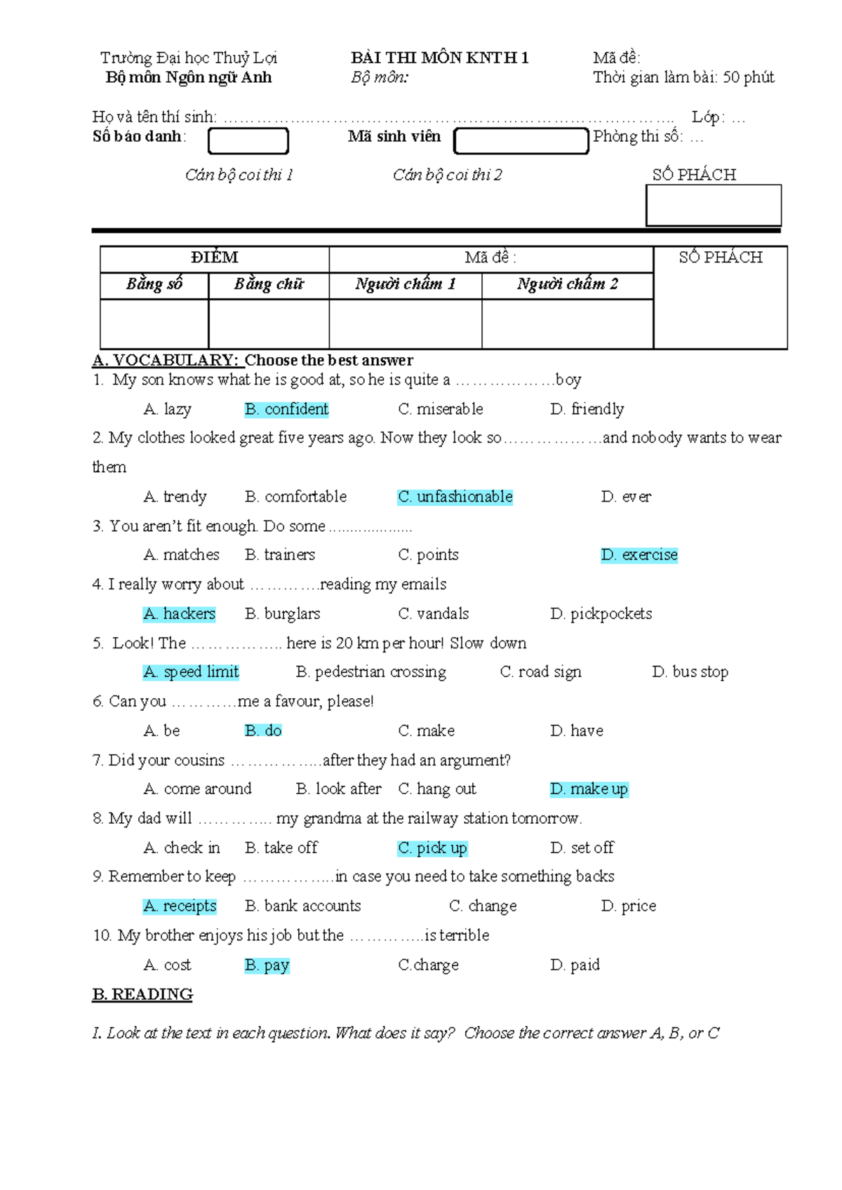 IES 1 - K67 - Sample Test Answers and Key - Studocu