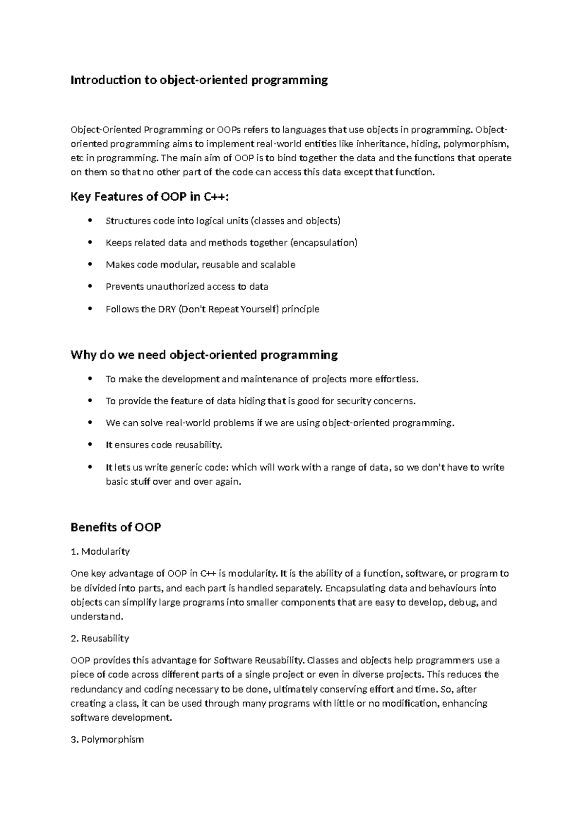 Ch-1: Introduction to Object-Oriented Programming (OOP) - Studocu
