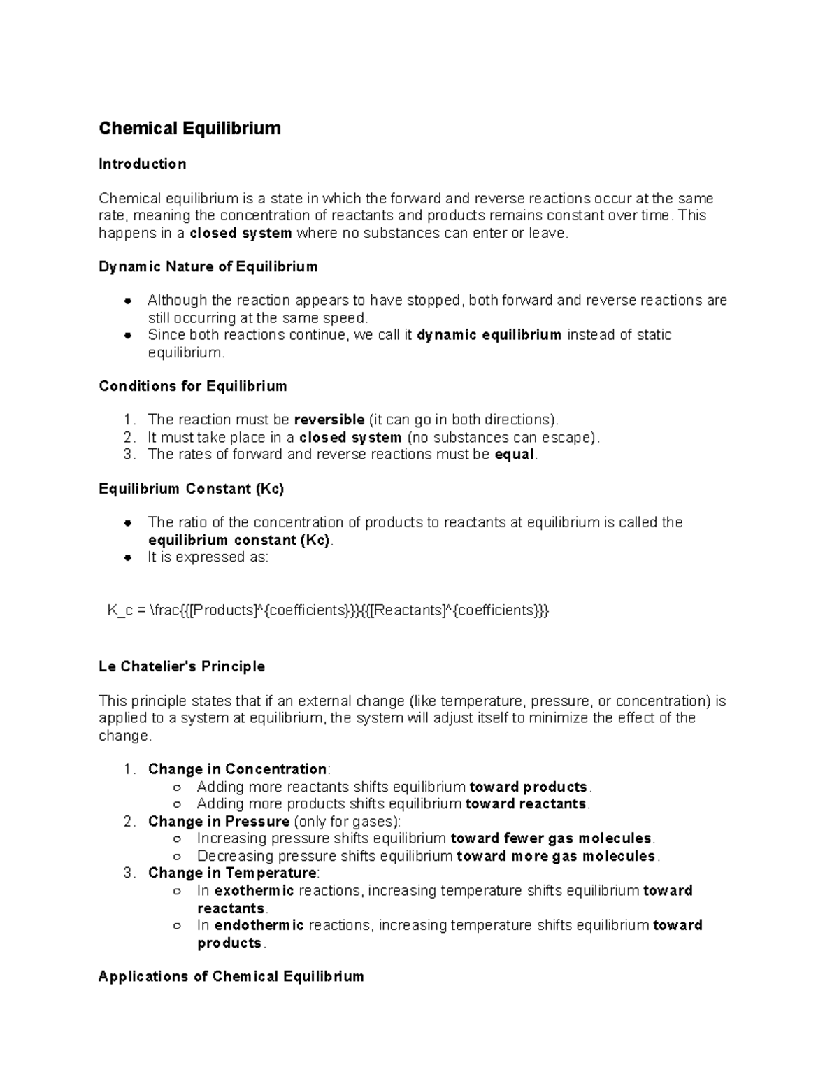 Chemical Equilibrium - Chemical Equilibrium Introduction Chemical ...