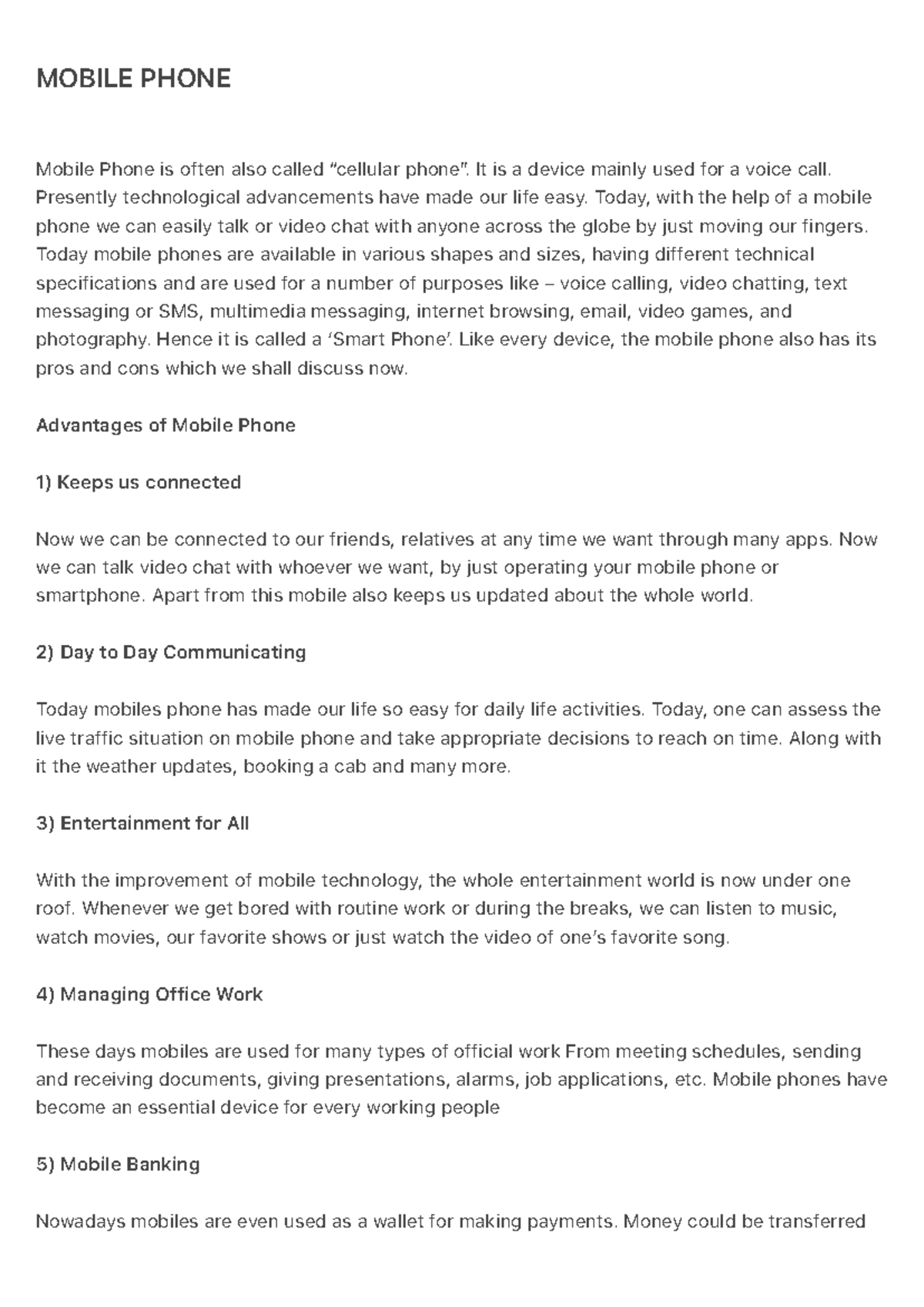 Essay about Mobile Phone - MOBILE PHONE Mobile Phone is often also ...