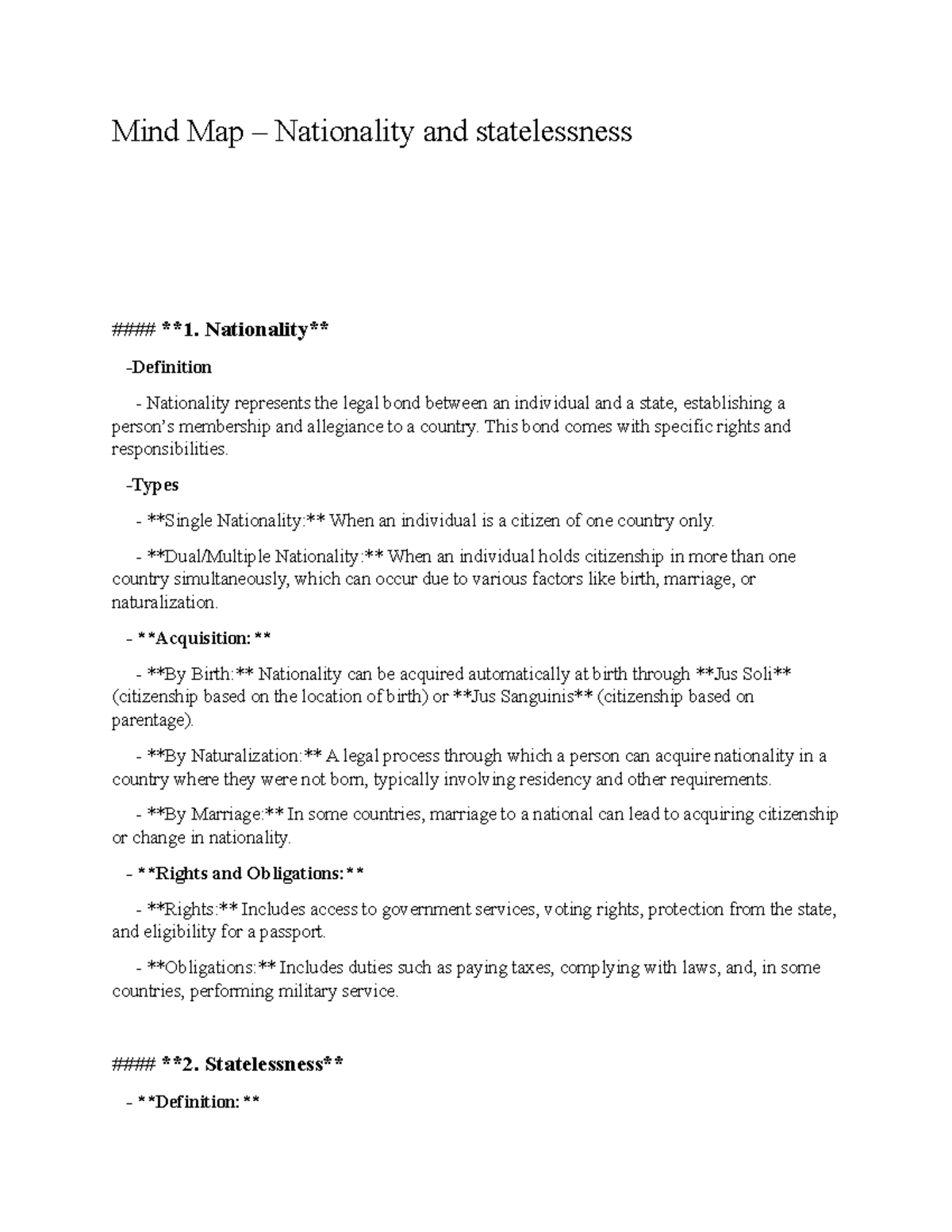 Mind Map: Nationality and Statelessness - Overview and Key Concepts ...