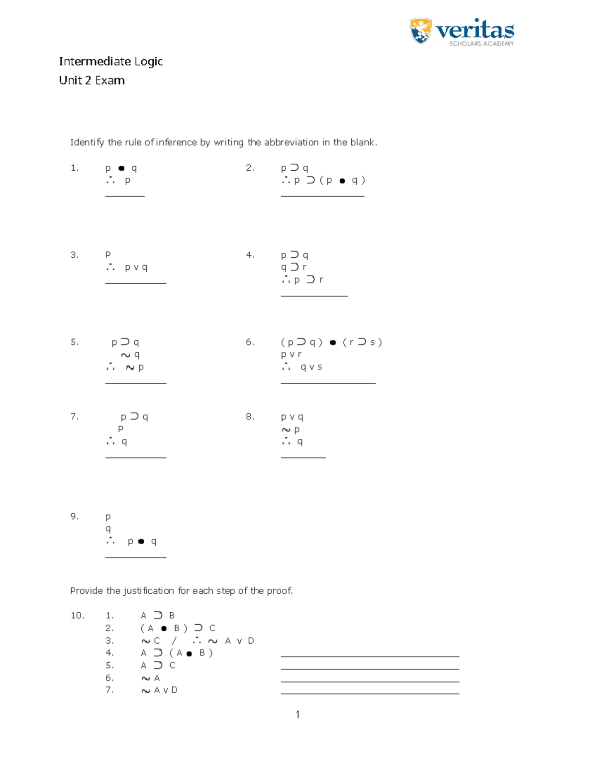 Intermediate Logic Unit 2 Exam Solutions and Proofs - Studocu
