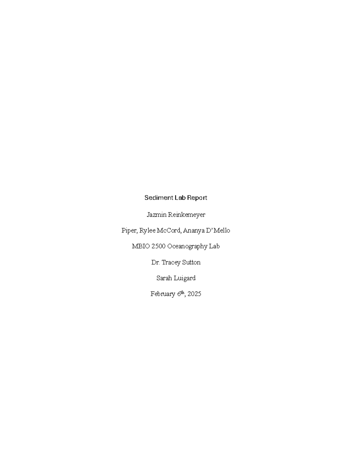 MBIO 2500 Oceanography Lab: Sediment Particle Sinking Rates Report ...