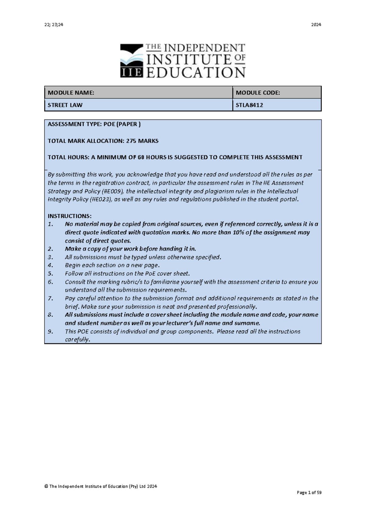 STLA8412 POE: Comprehensive Guide to Street Law Assessment - Studocu
