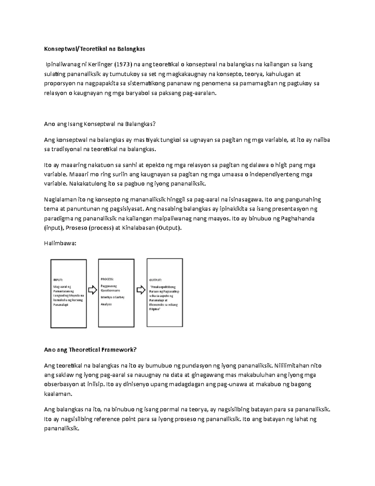 Teoretikal at Konseptwal na Balangkas sa Pananaliksik - Studocu