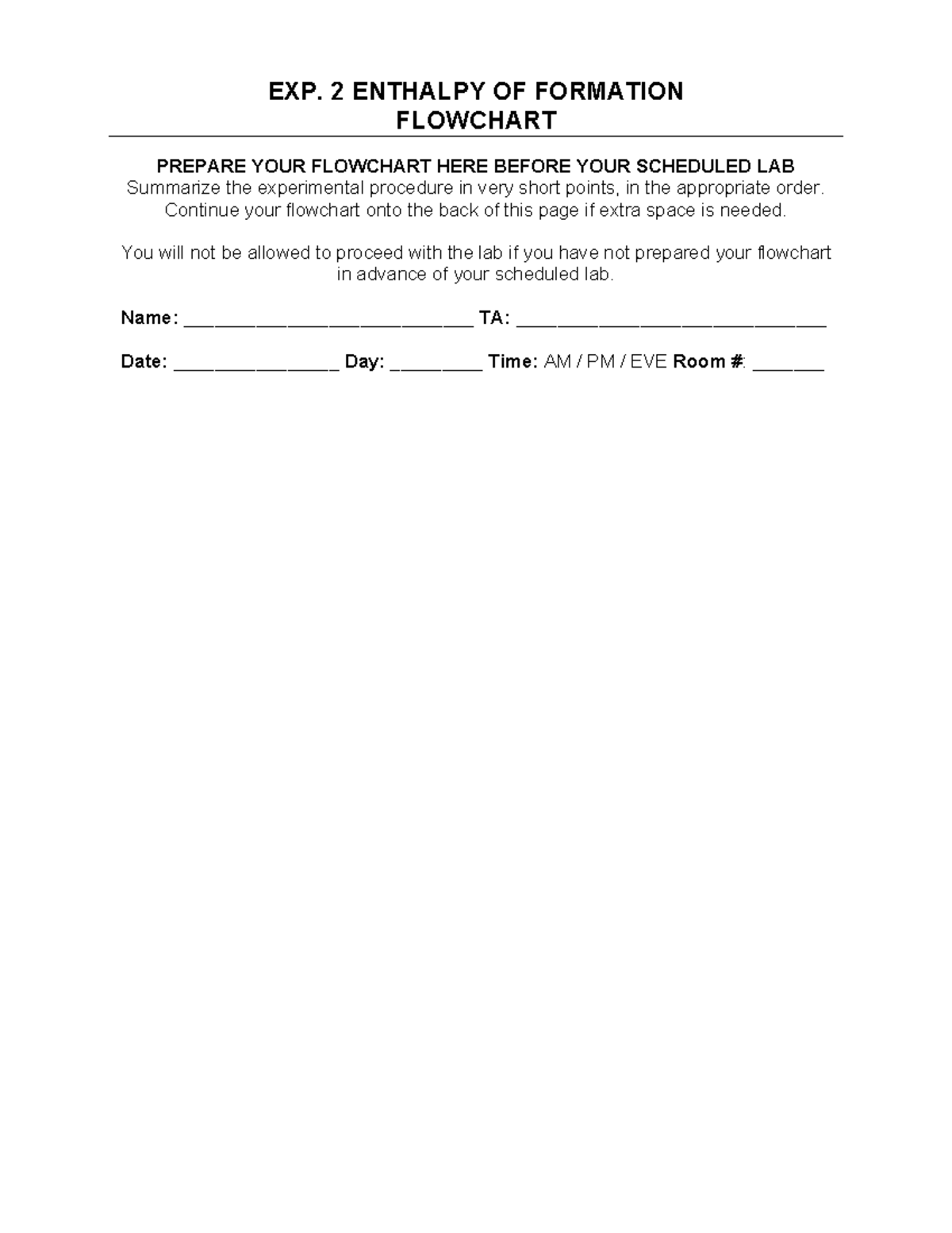 EXP. 2 ENTHALPY OF FORMATION LAB FLOWCHART & DATA SHEET - Studocu