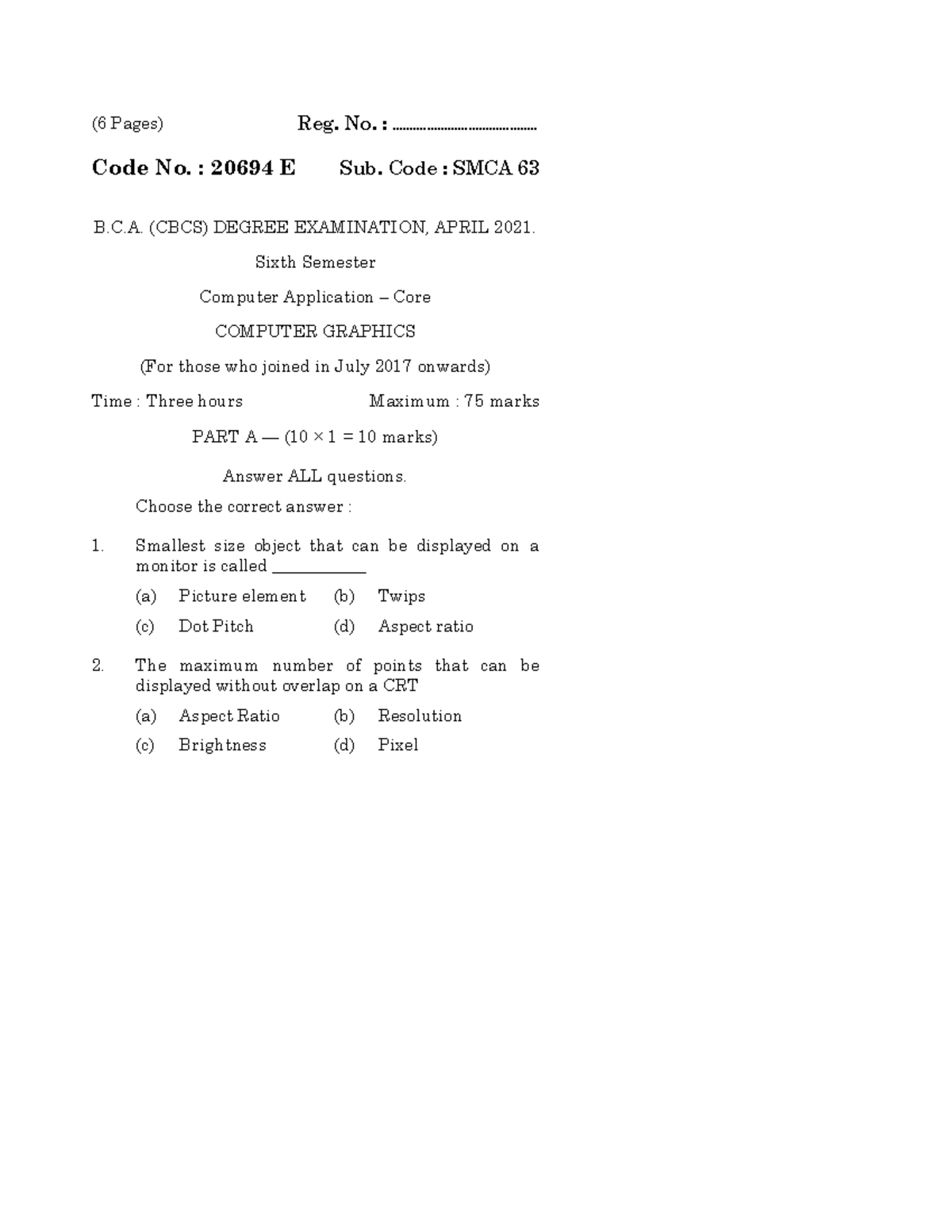 SMCA 63 Computer Graphics Exam Notes - April 2021 - Studocu