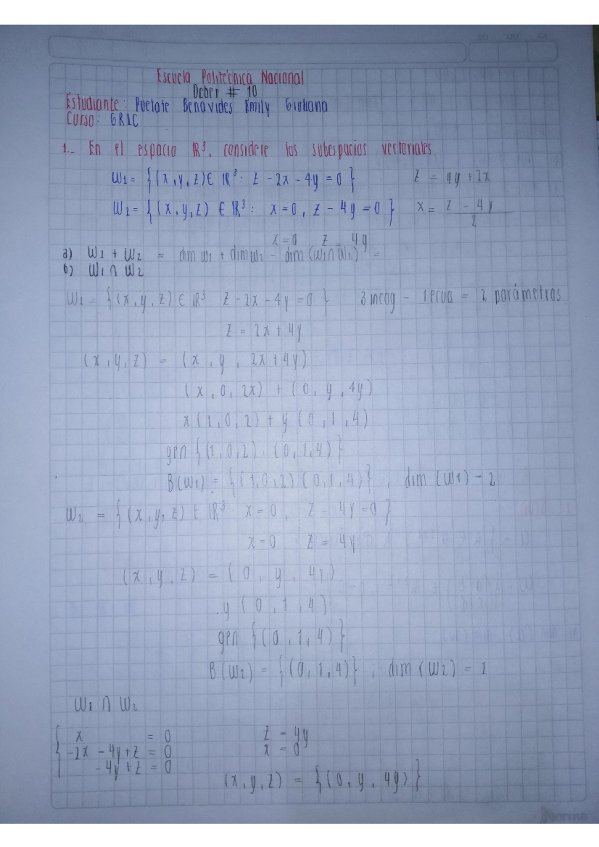 Álgebra Lineal - Deber 10 - GRIC - Studocu