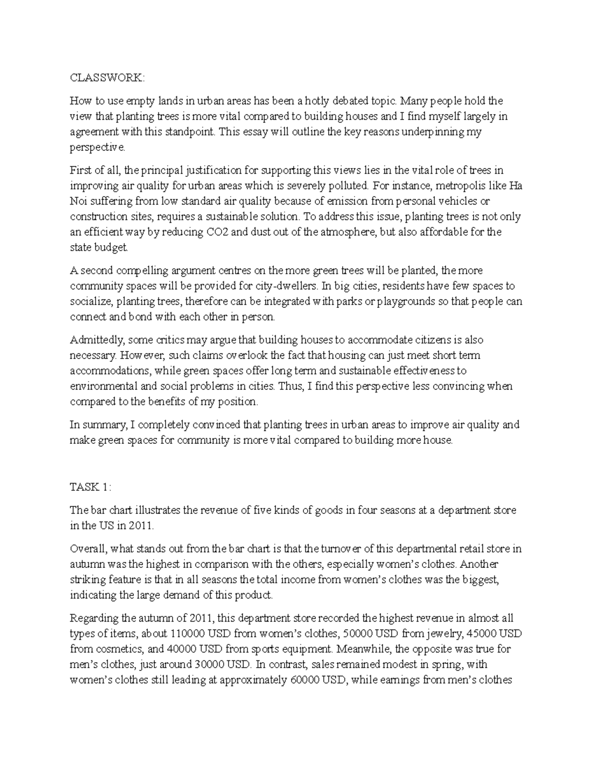 CLASSWORK: The Importance of Planting Trees in Urban Areas - IELTS ...