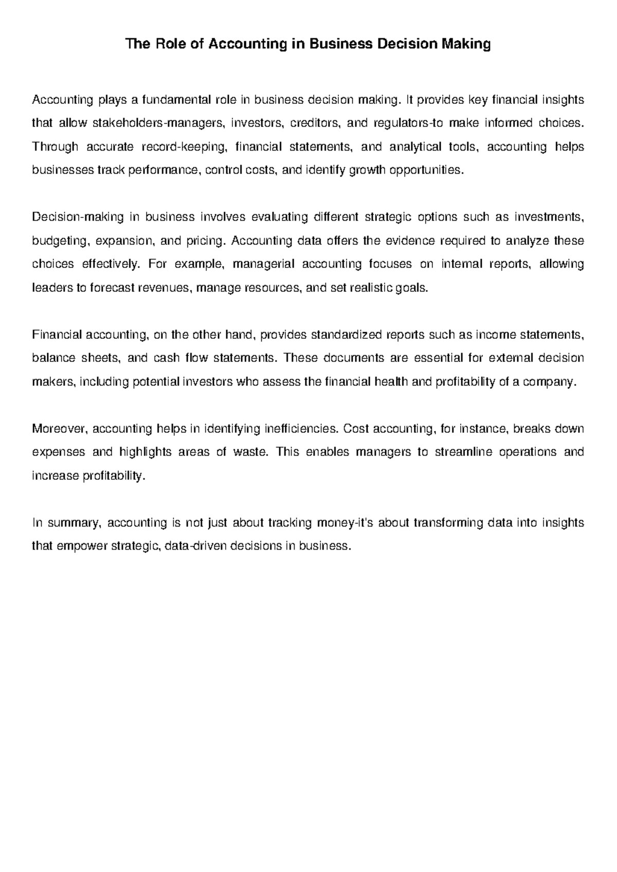 Accounting Essay 1: The Impact of Accounting on Business Decisions ...