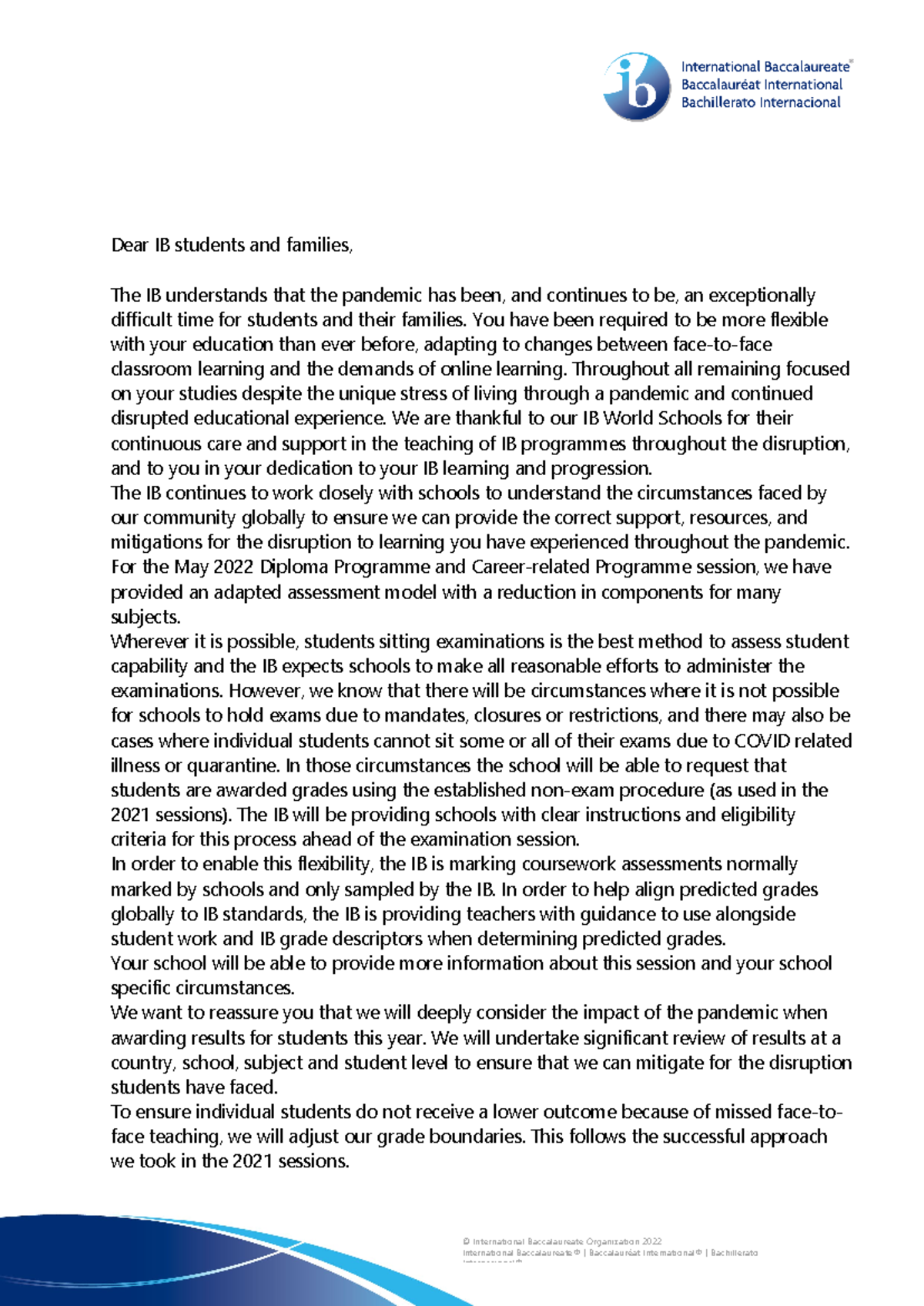IB Exam Letter - For premium - © International Baccalaureate ...