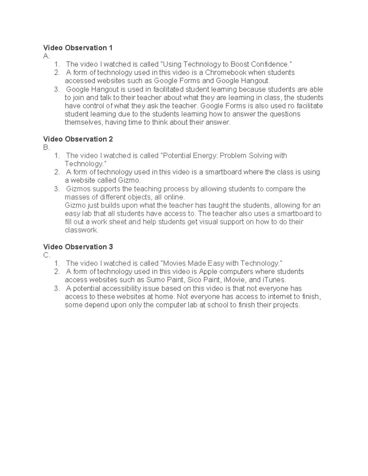 D092 Task 2: Analysis of Teaching Observations with Technology - Studocu