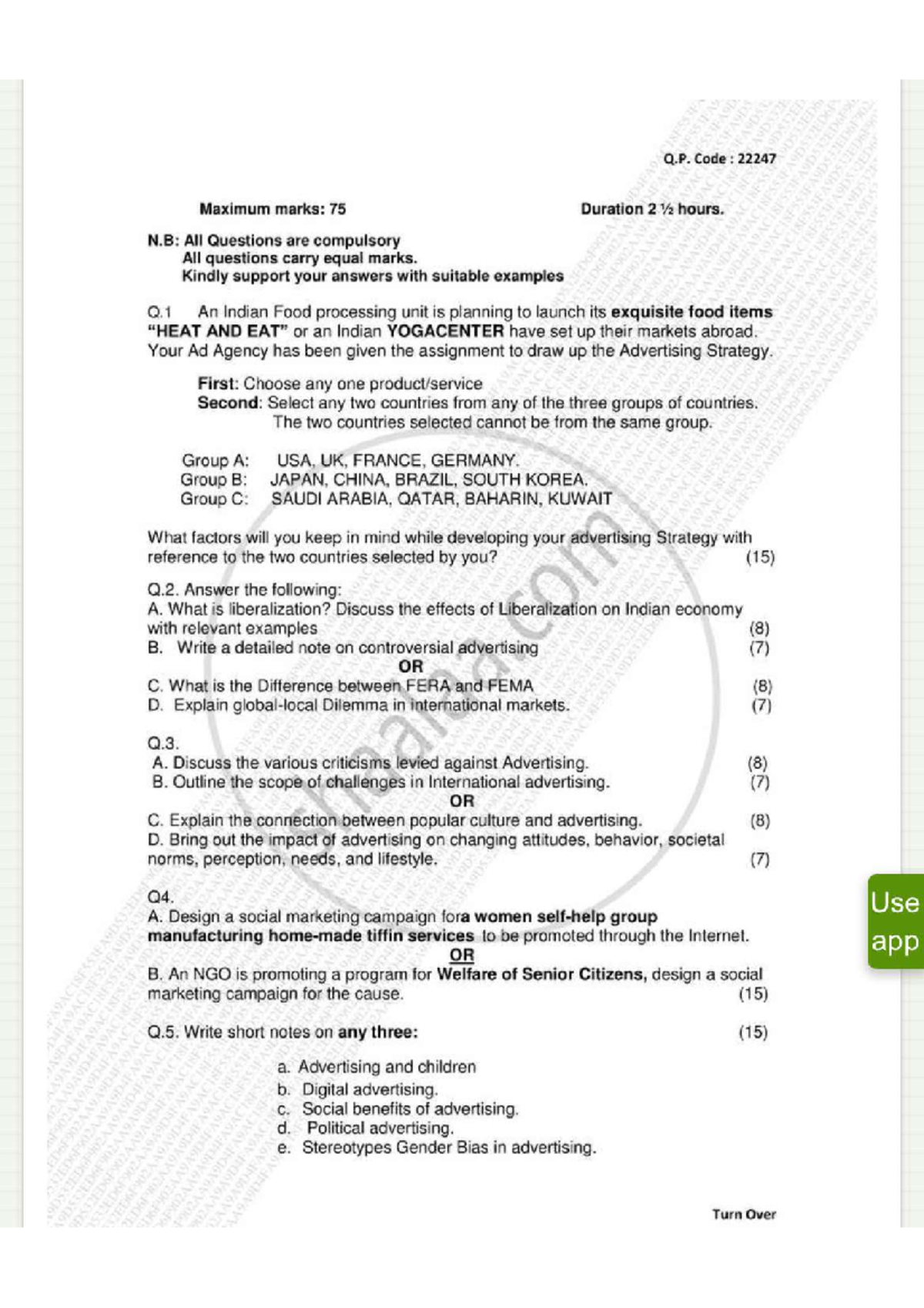 ACS 17 - These are past year question papers - Q. Code : Maximum marks ...