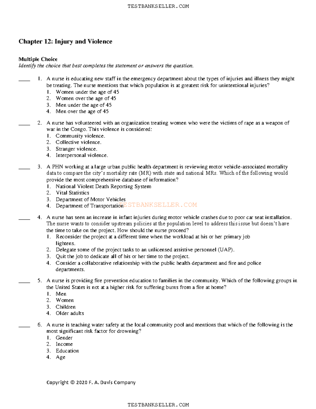 Ch12 - Study Questions on Injury and Violence: Nursing Insights - Studocu