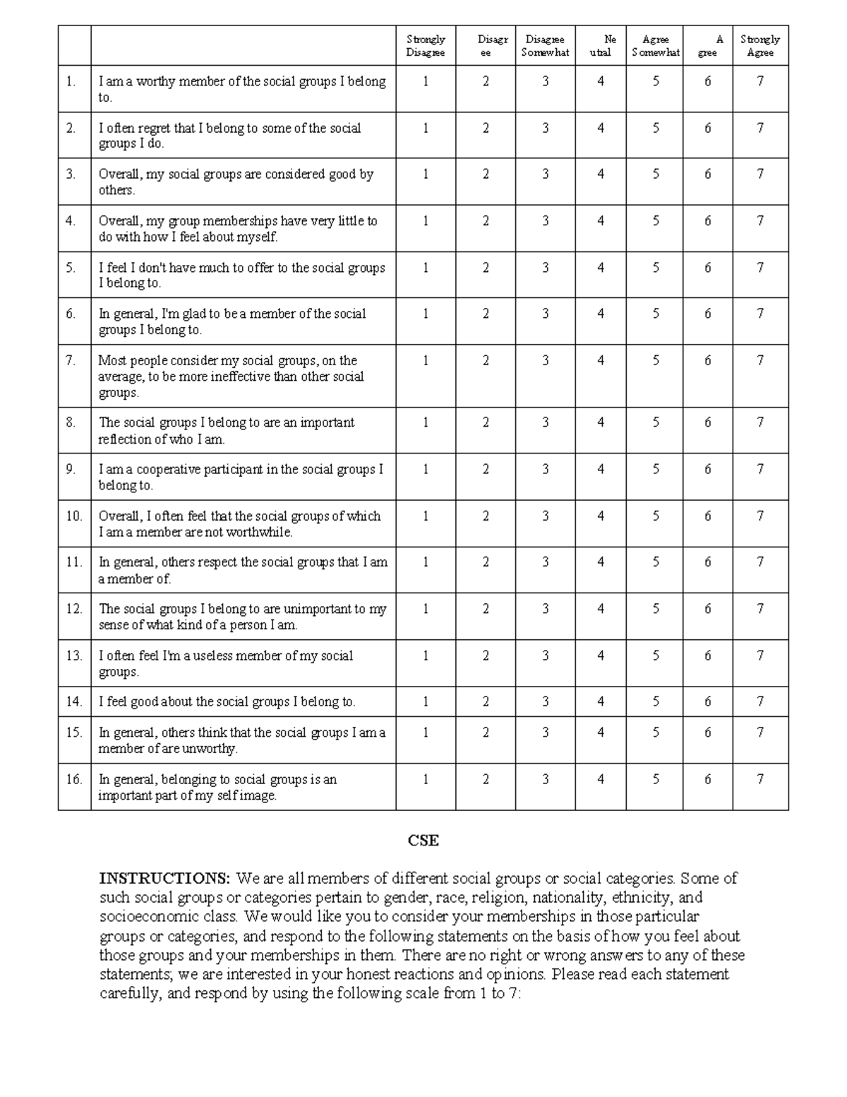 CSE 101: Social Group Membership Evaluation Scale - Studocu