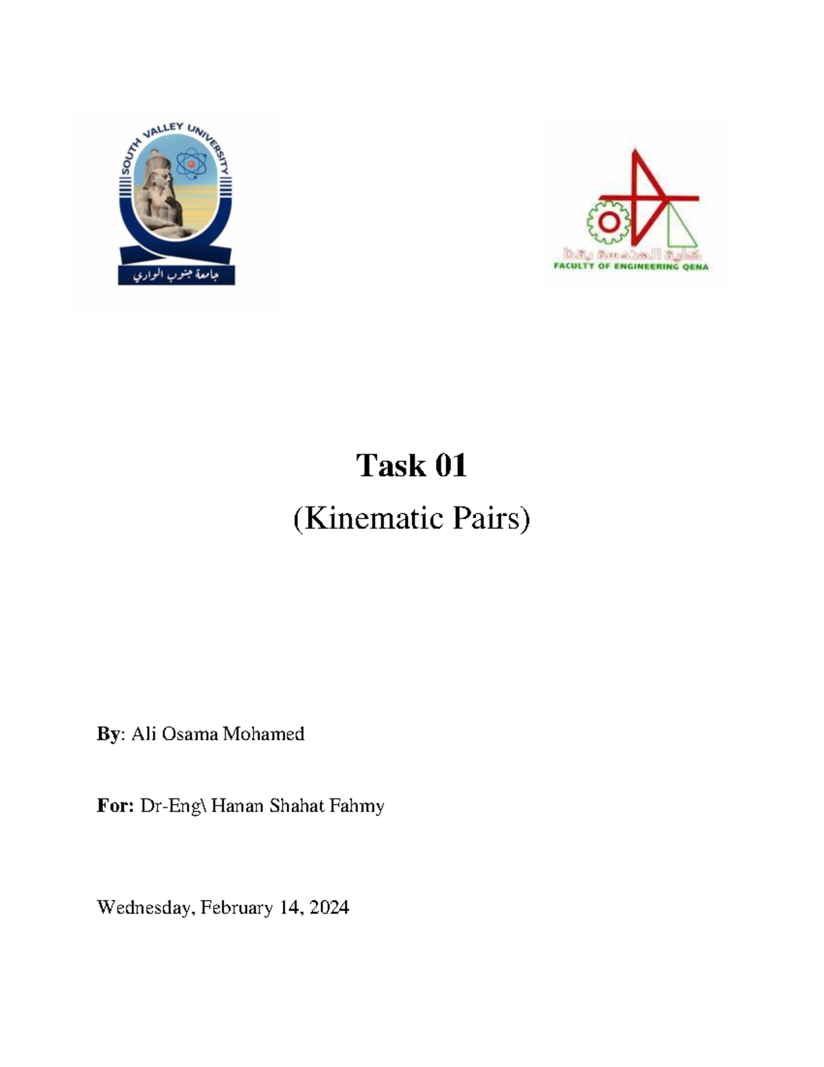 Kinematic Pairs Overview: Task 01 for MECH 101 by Ali Osama Mohamed ...