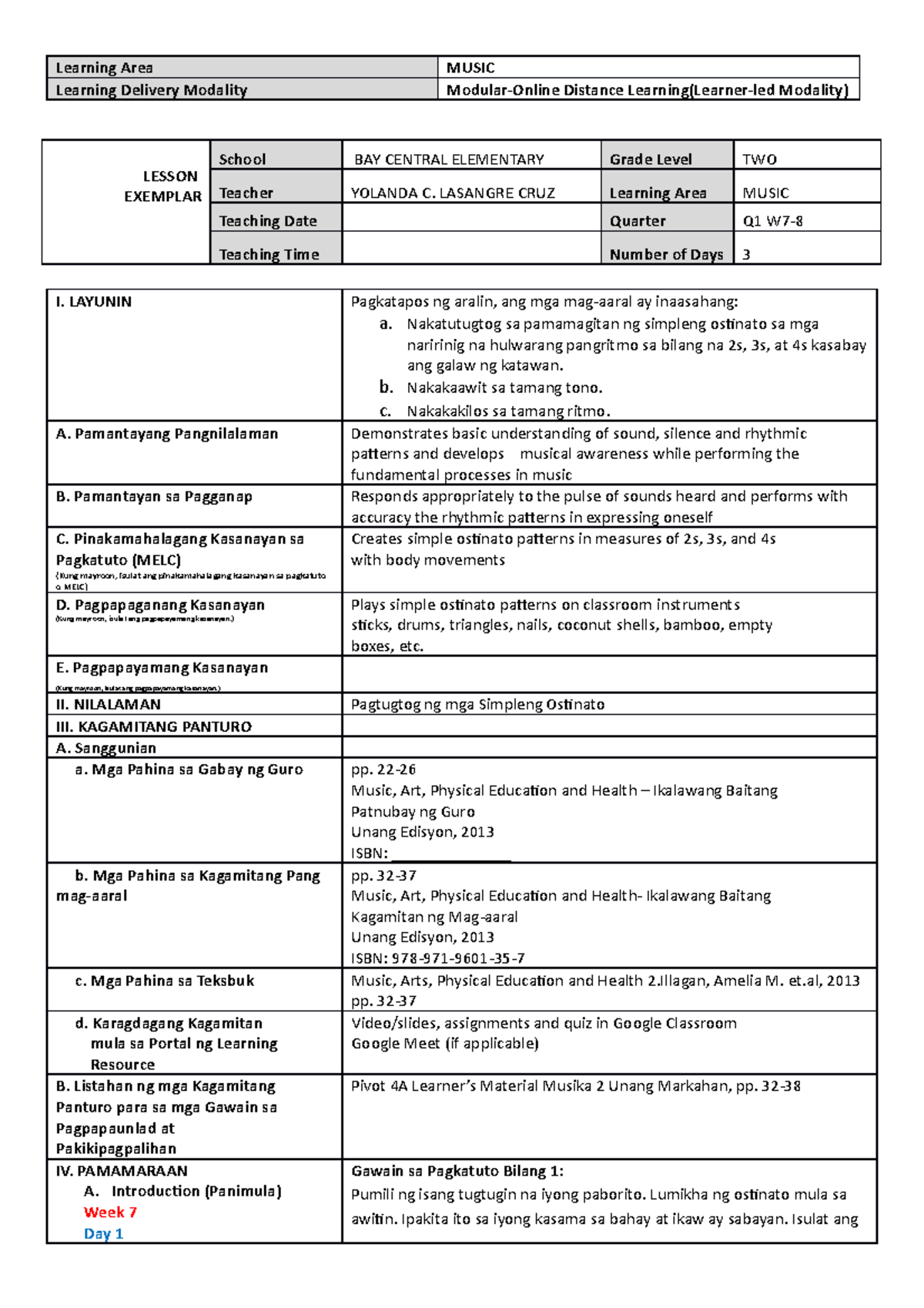 Music 2 Q1 MELC 5 Weeks 7 8 - Learning Area MUSIC Learning Delivery ...