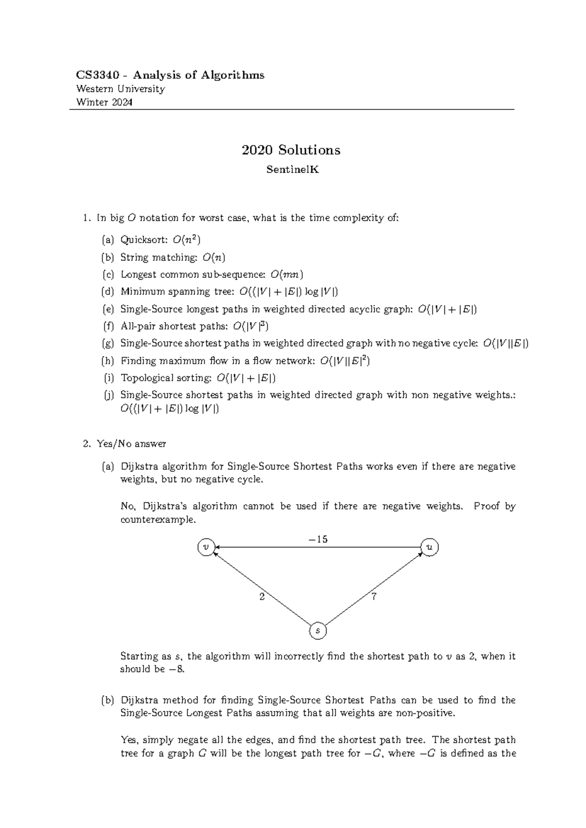 CS3340 Winter 2024 Analysis of Algorithms 2020 Solutions - Studocu