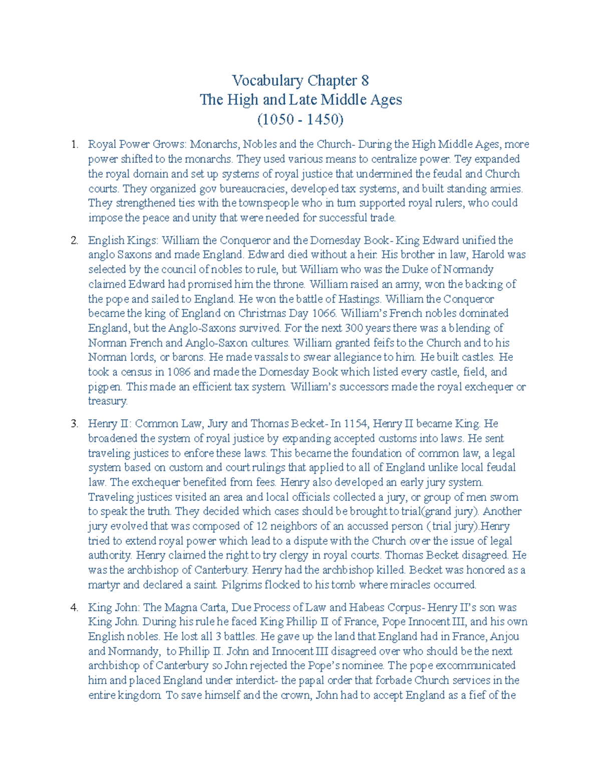 Vocabulary Chapter 8 - history - Vocabulary Chapter 8 The High and Late ...