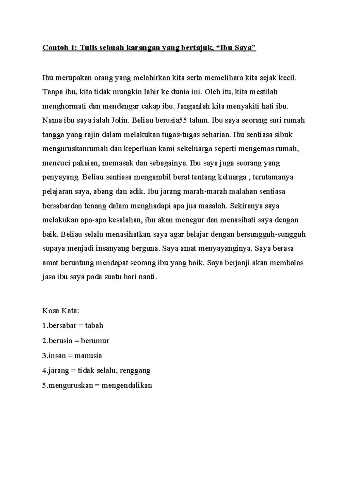 Karangan Ibu Saya - Geerthan Karanagan - IGCSE Essay Notes - Studocu