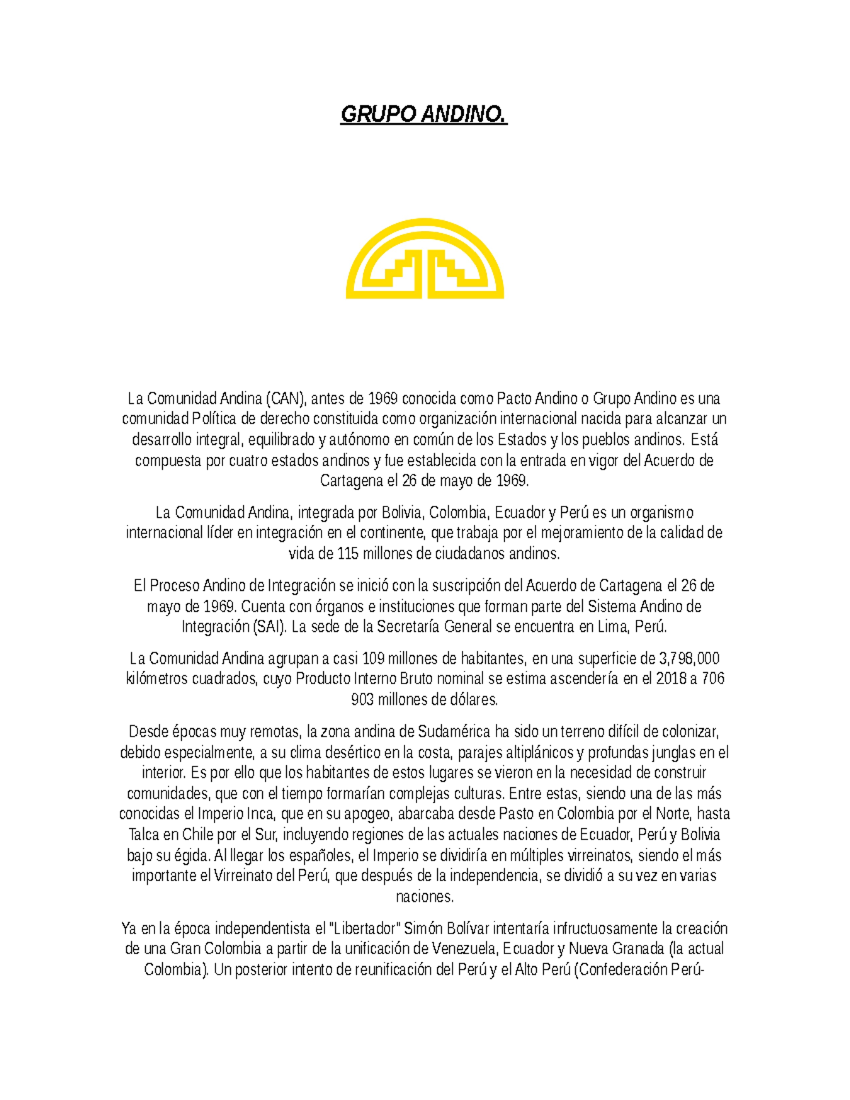 Grupo Andino: Historia y Estructura de la Comunidad Andina (CAN) - Studocu