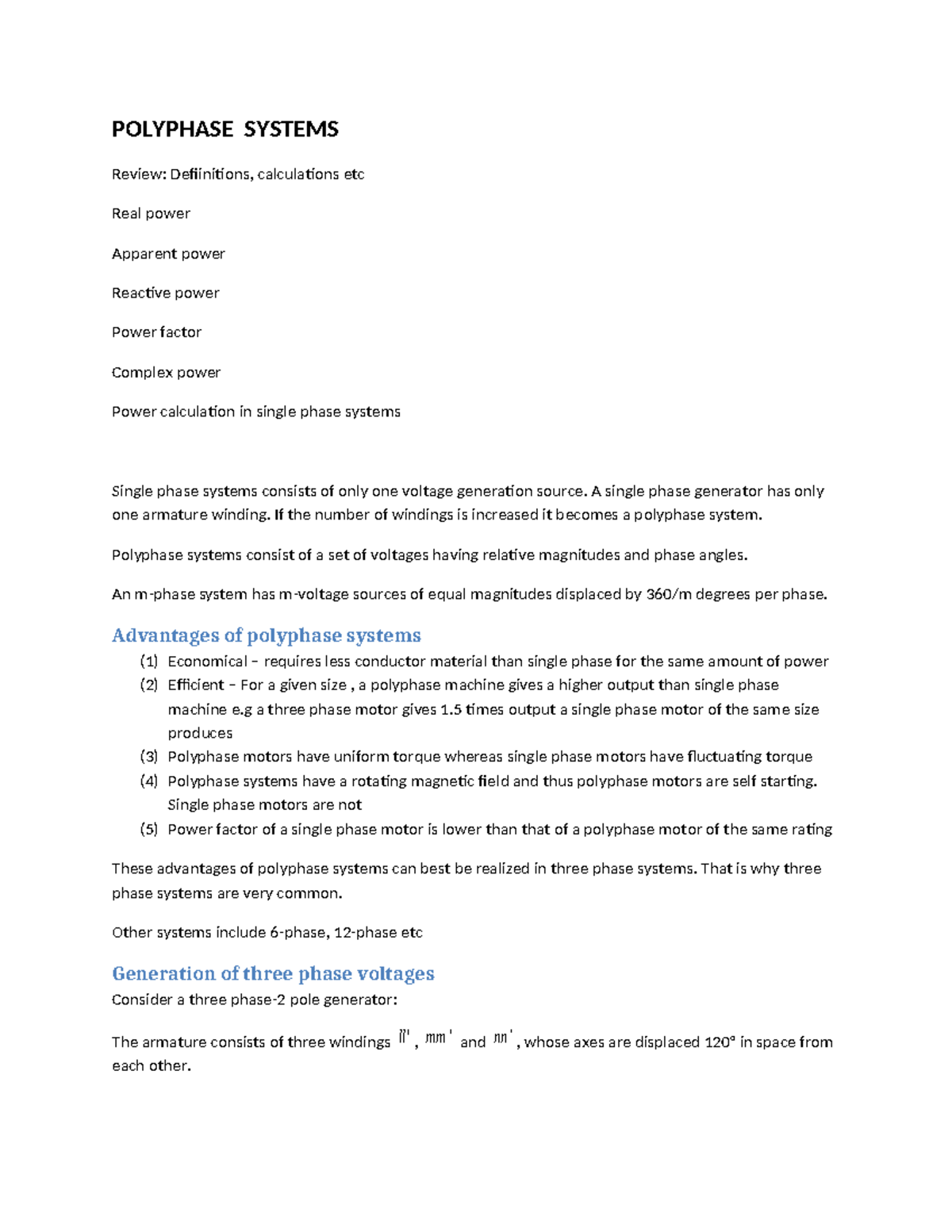 Polyphase Systems - Circuit Theory Analysis (ENGR 303) - Studocu