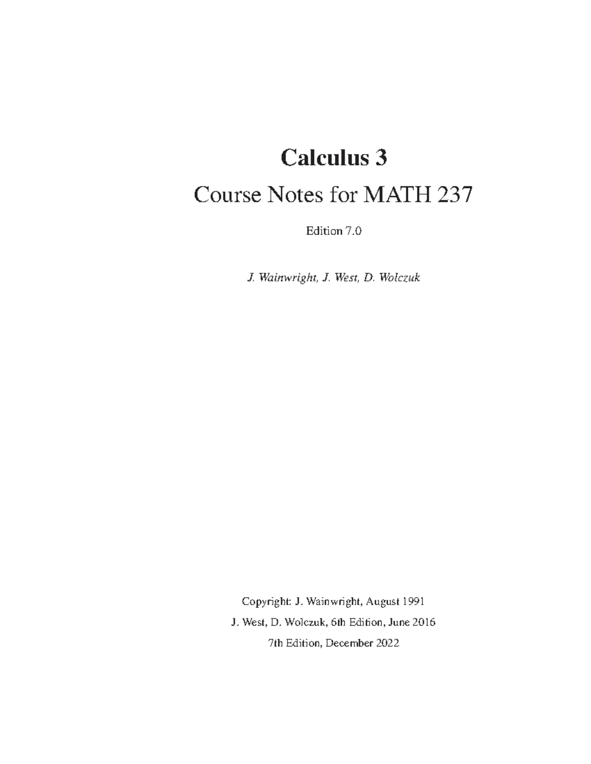 Calculus 3 Course Notes: MATH 237 - Multivariable Concepts & Techniques ...