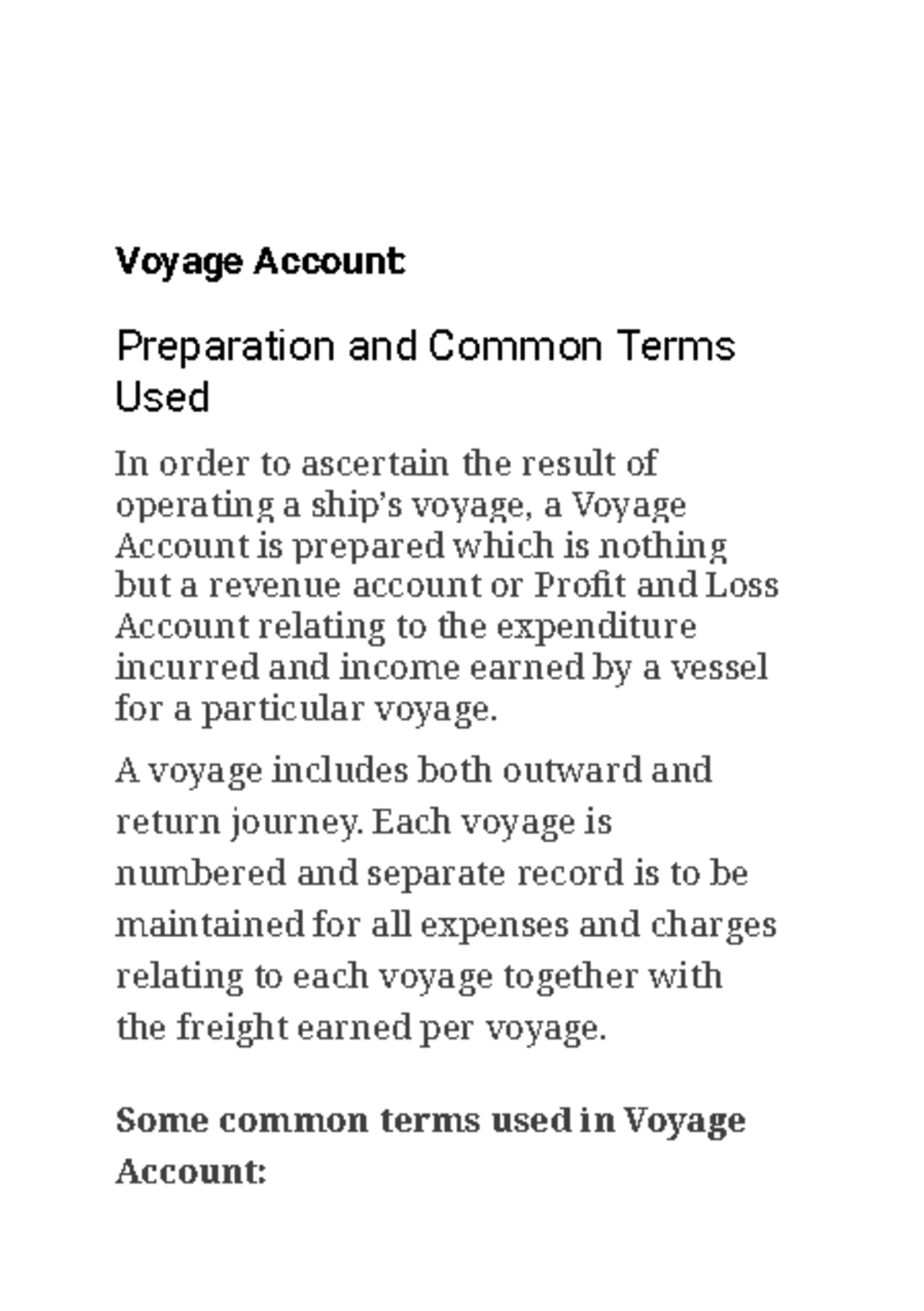 Voyage Account Analysis: Preparation and Key Terms Explained - Studocu