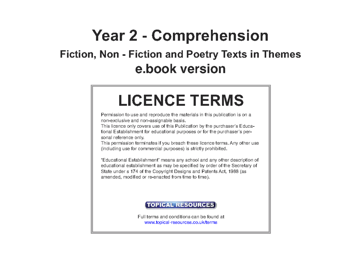 Year 2 Comprehension: Fiction, Non-Fiction & Poetry Themes - Studocu