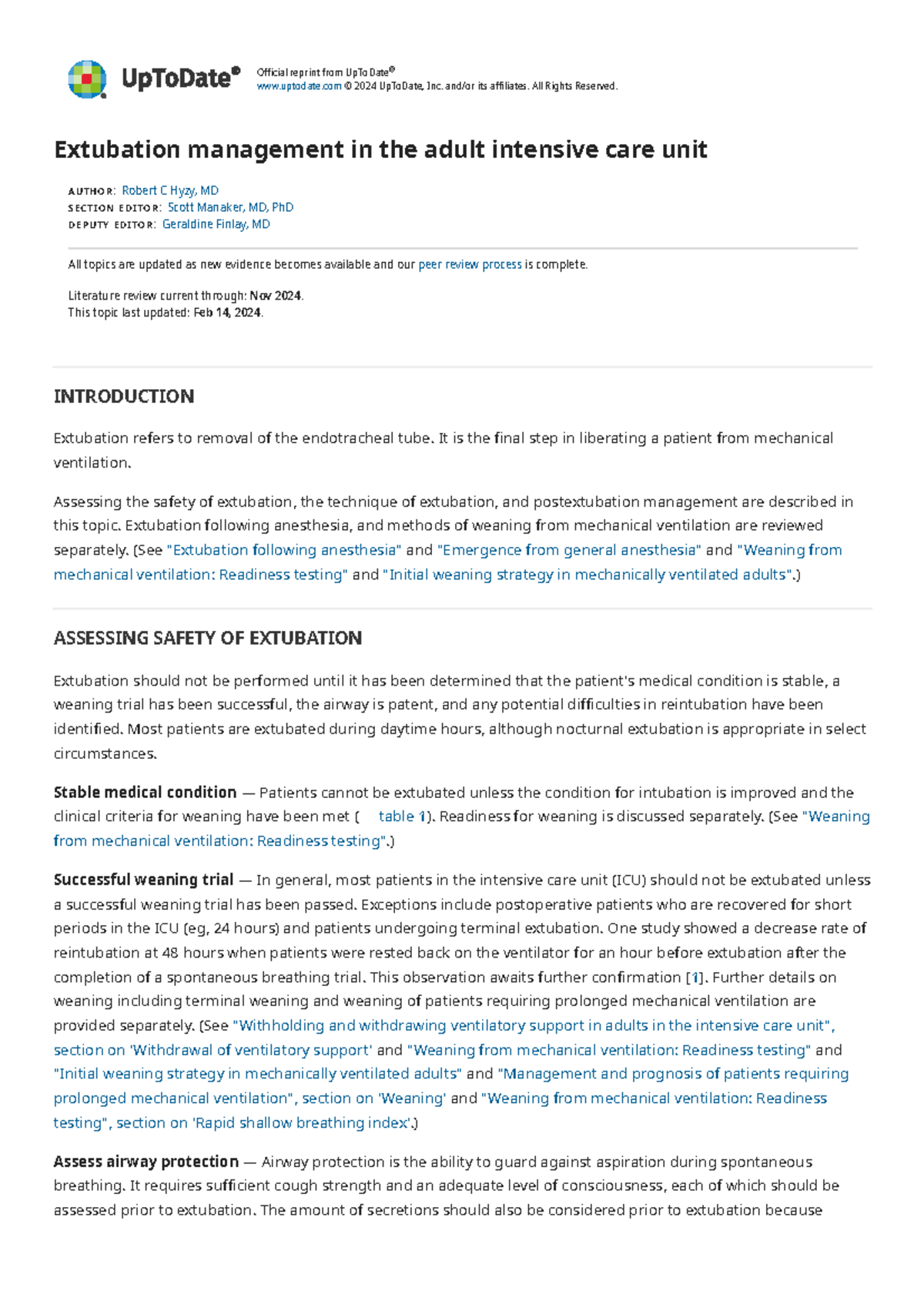 Extubation management in the adult intensive care unit - Up To Date ...