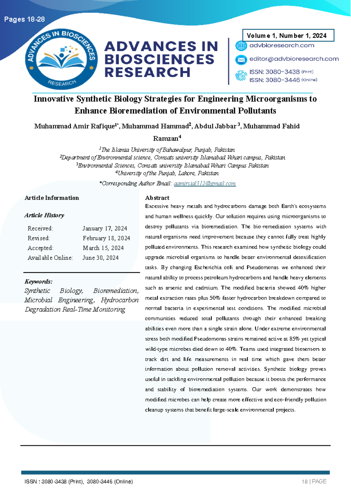 Innovative Synthetic Biology Approaches for Bioremediation (BIO 101 ...