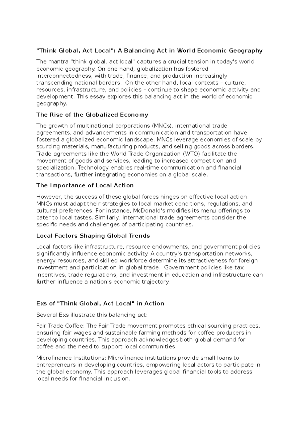 WGE 101 Essay: Navigating Globalization and Local Action in Economics ...