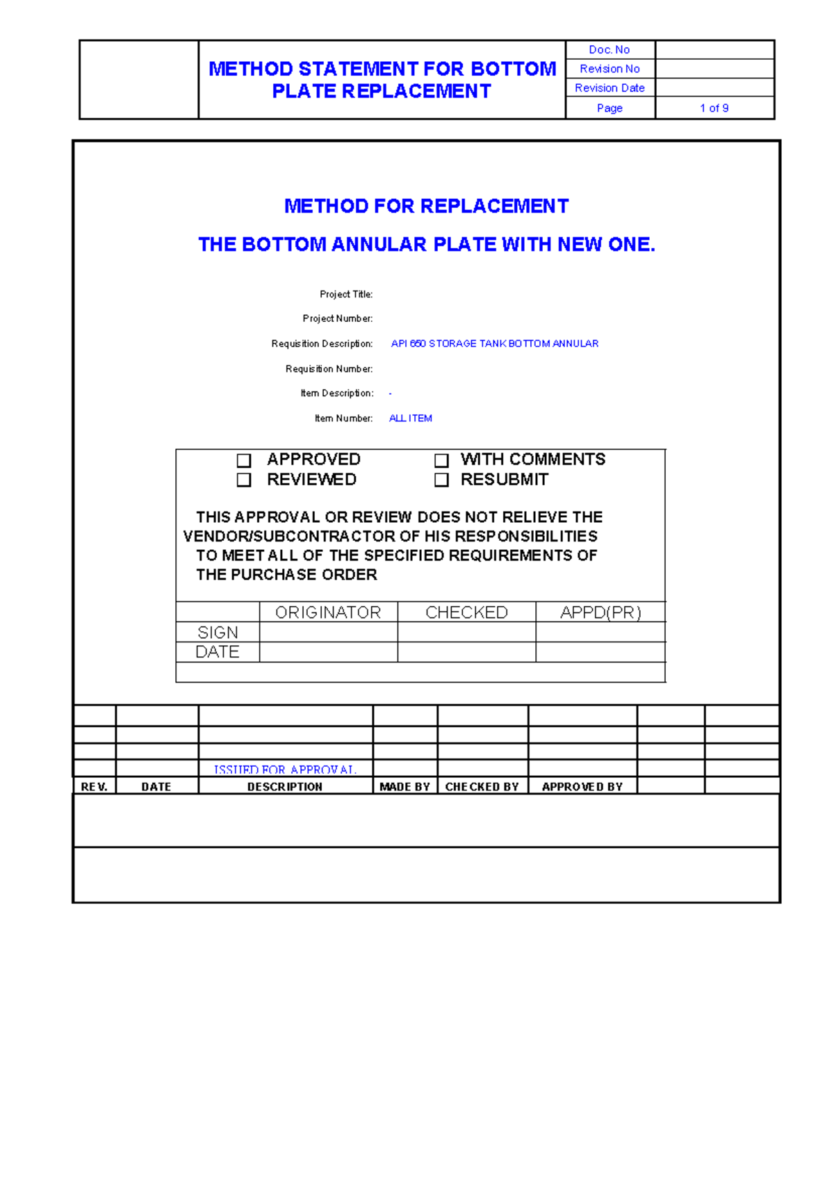 Method Statement for API 650 Bottom Plate Replacement - Studocu