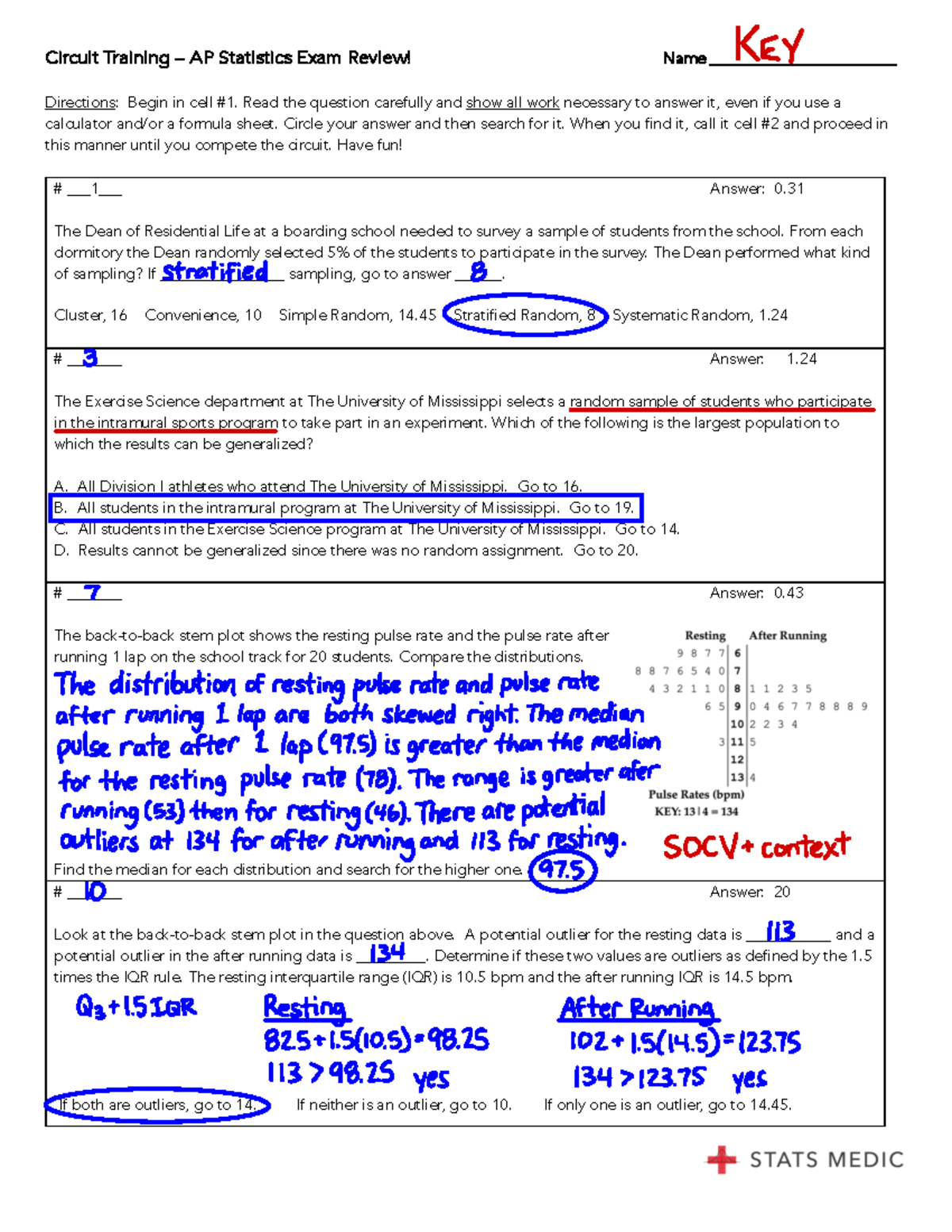 AP Statistics Circuit Training Exam Review Answer Key - Studocu