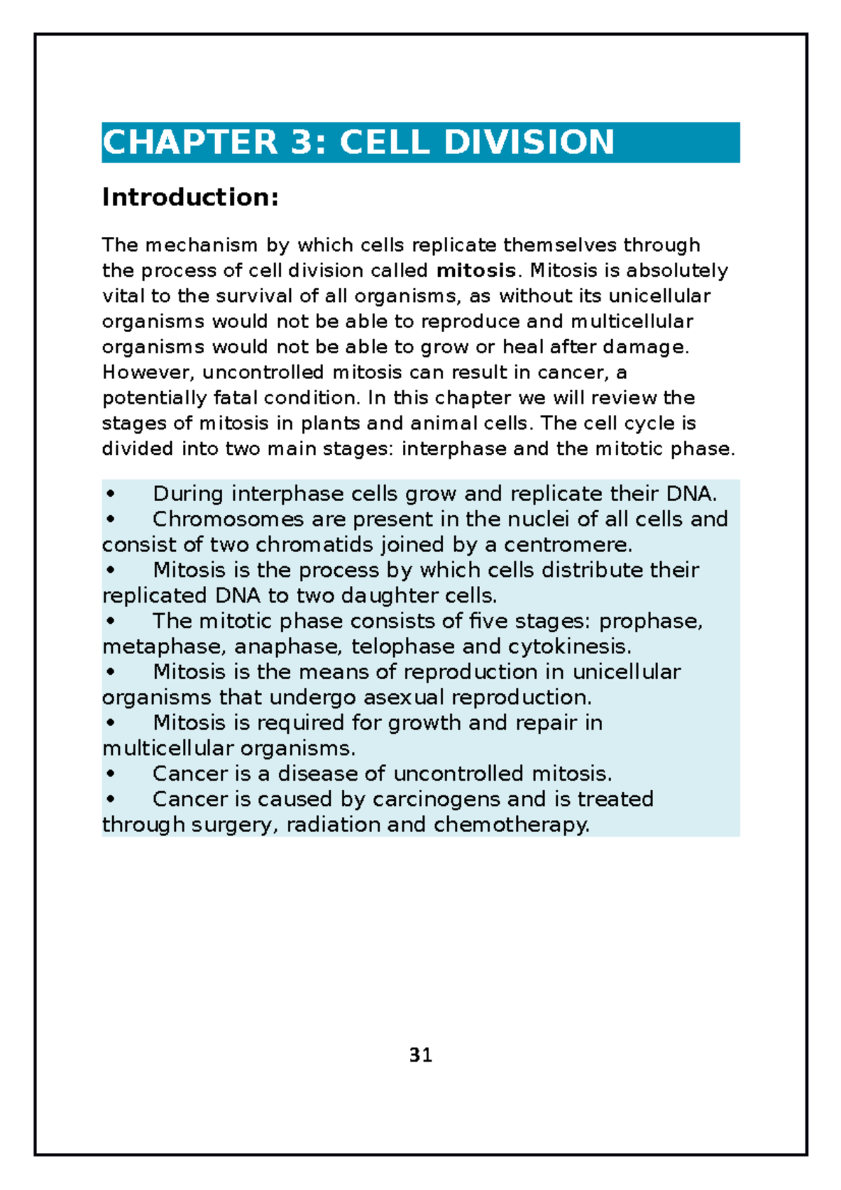 Life Sciences - Chapter 3: Cell Division and Mitosis Overview - Studocu