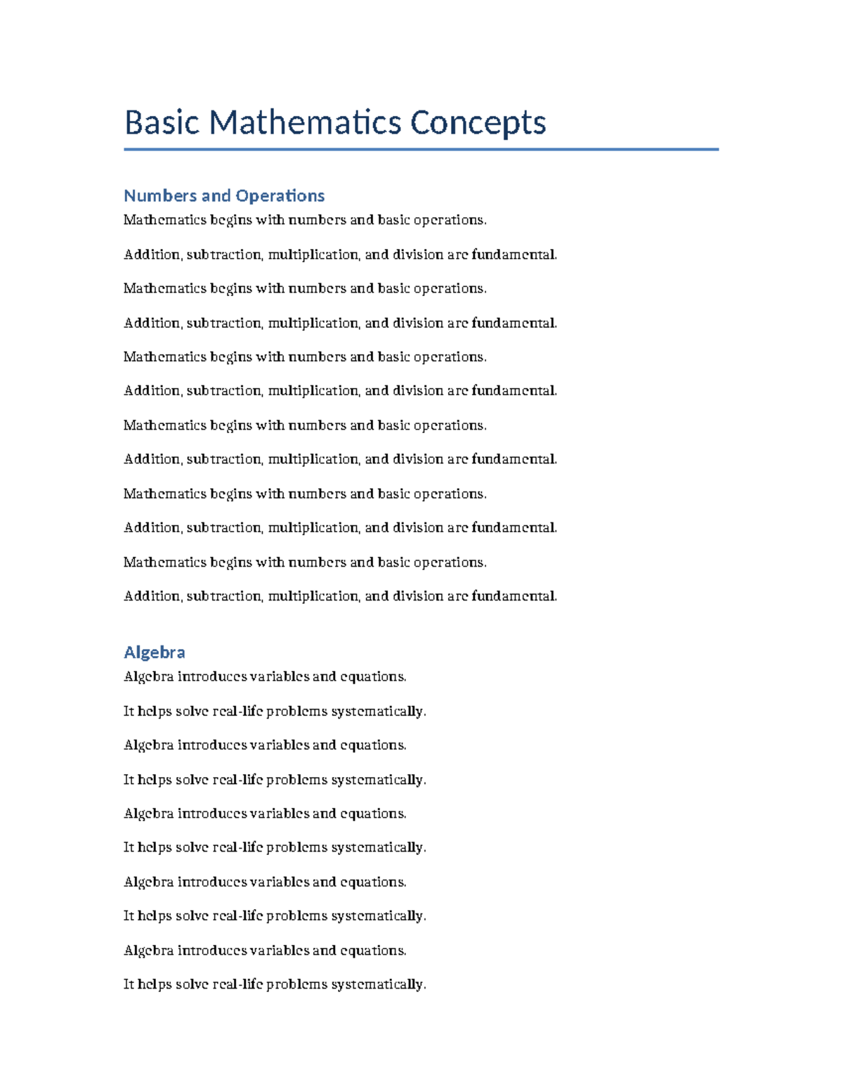 Basic Math Concepts: Numbers, Operations & Algebra - BJSHCUD - Studocu