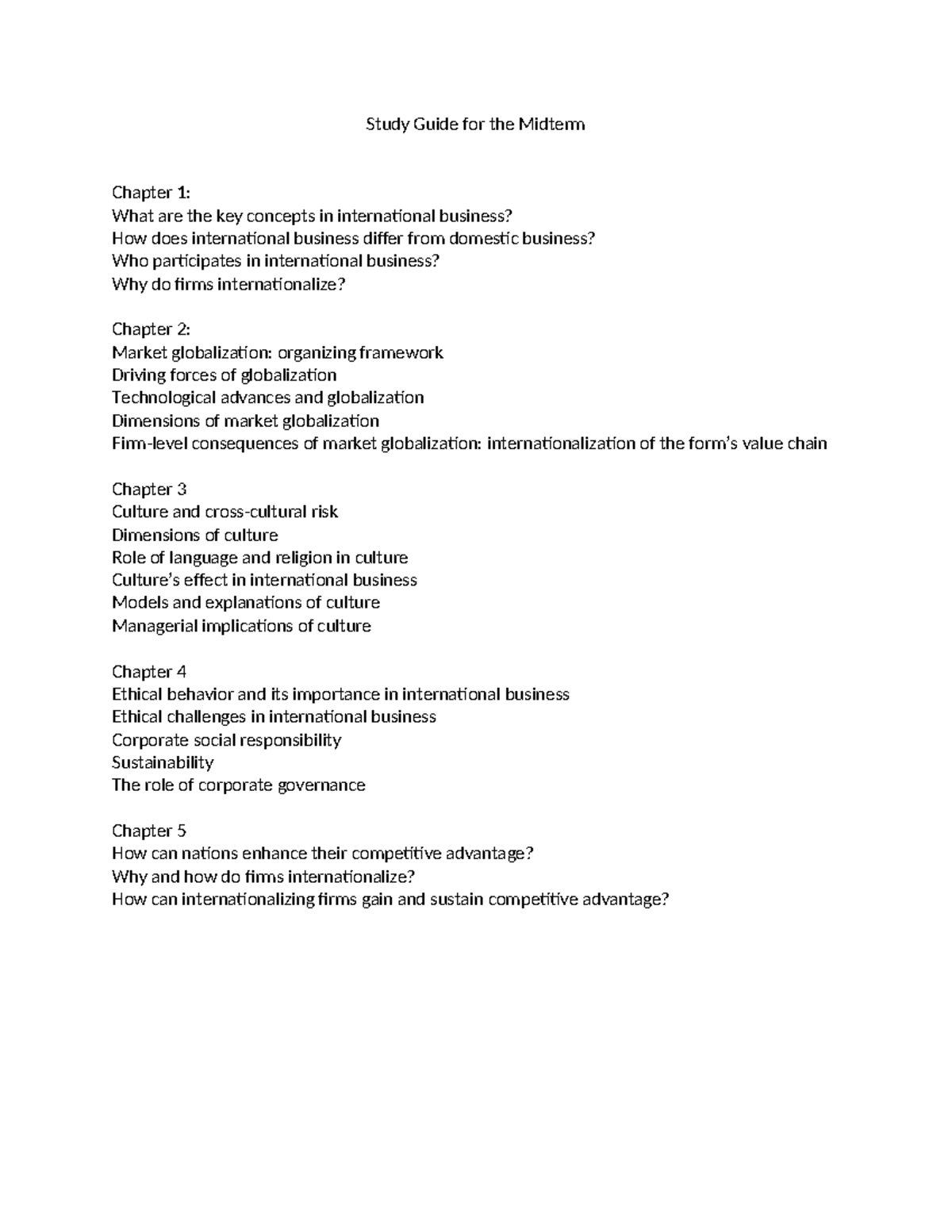 International Business Midterm Exam Study Guide (Course Code) - Studocu