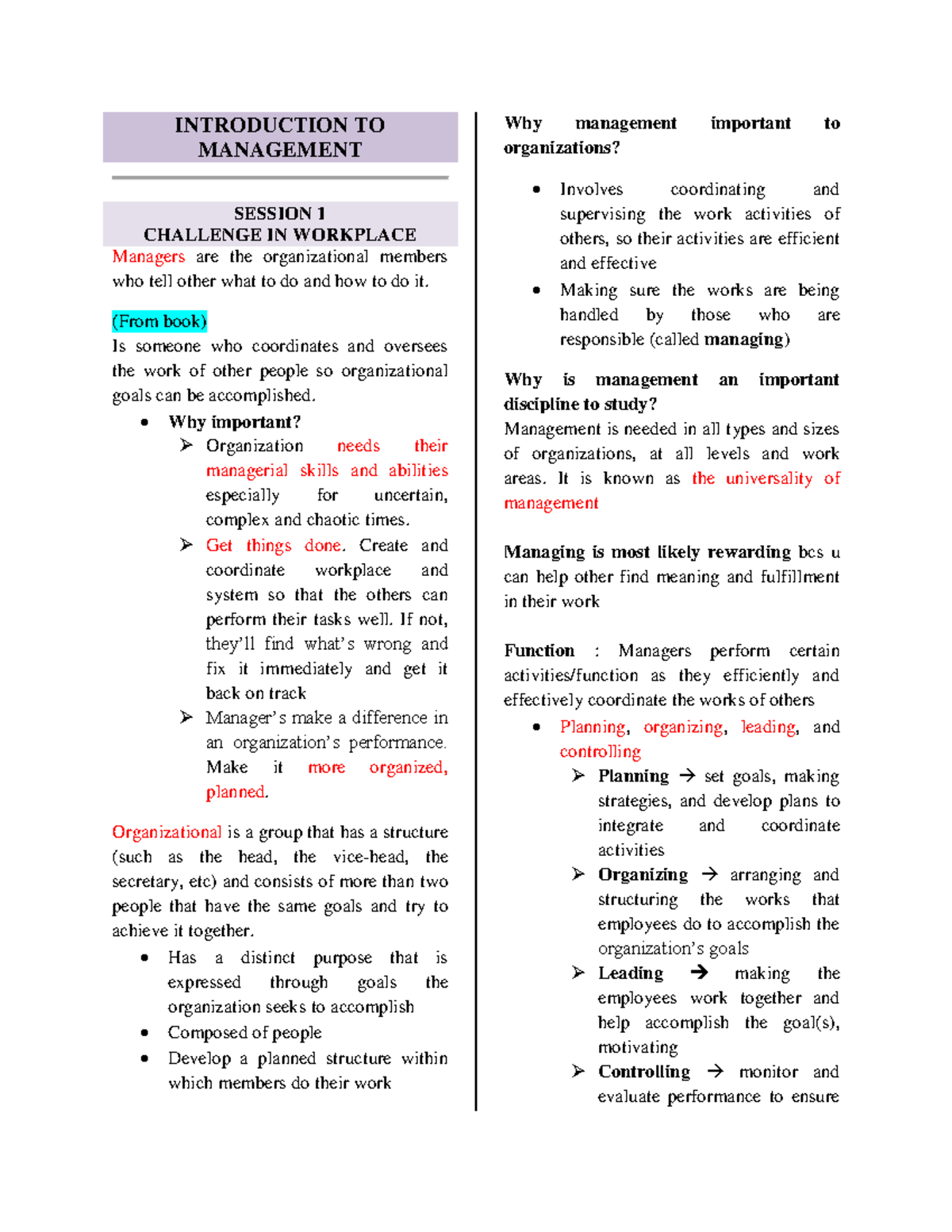 Management - UTS Semester 1: Understanding Workplace Challenges and ...