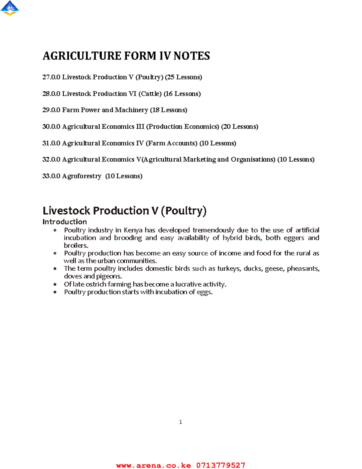 Agriculture FORM 4 - Comprehensive Livestock Production Notes - Studocu