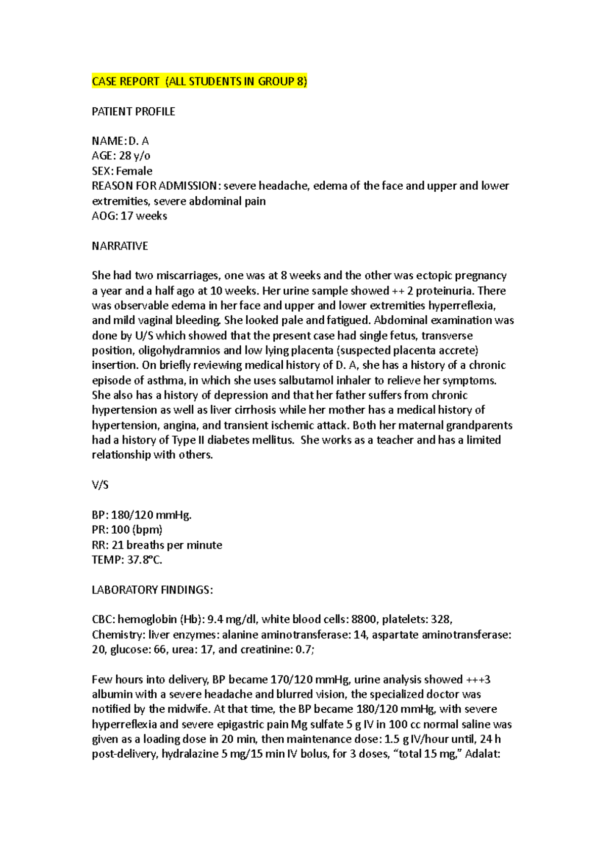 PIH - Pregnancy Complication - CASE REPORT (ALL STUDENTS IN GROUP 8 ...