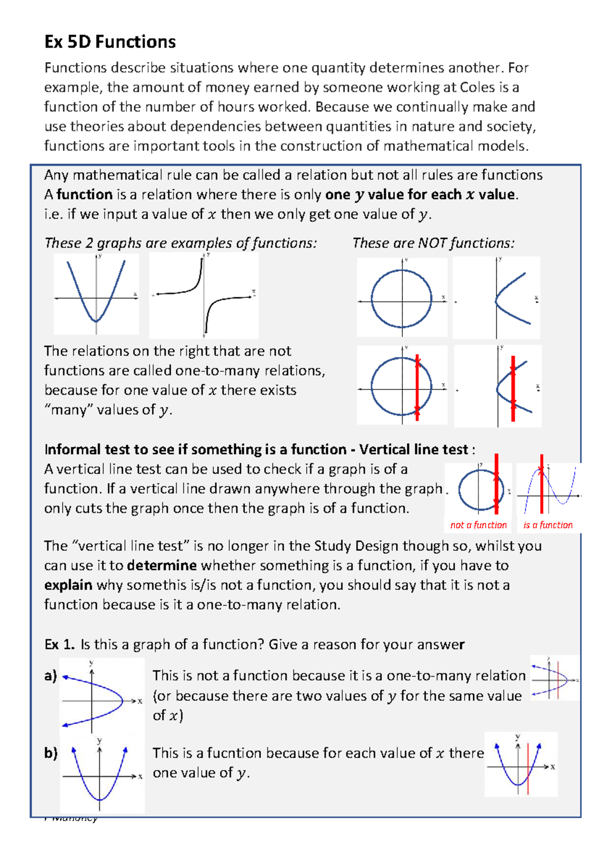 Ex 5D Functions: Understanding Mathematical Relationships and Graphs ...
